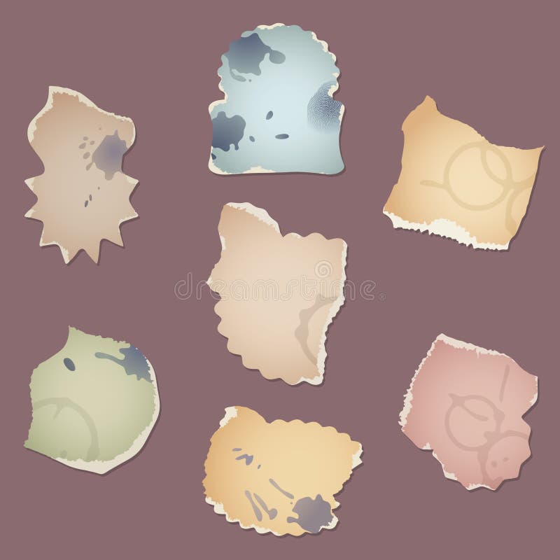 Set Vector Vintage Dirty Paper Pieces with Splats, Fingerprints and Cup ...