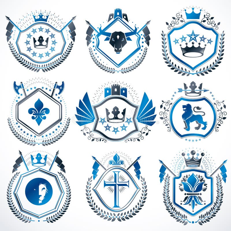 Set of Vector Vintage Elements, Heraldry Labels Stylized in Retro ...