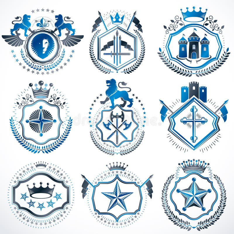 Set of Vector Vintage Elements, Heraldry Labels Stylized in Retro ...