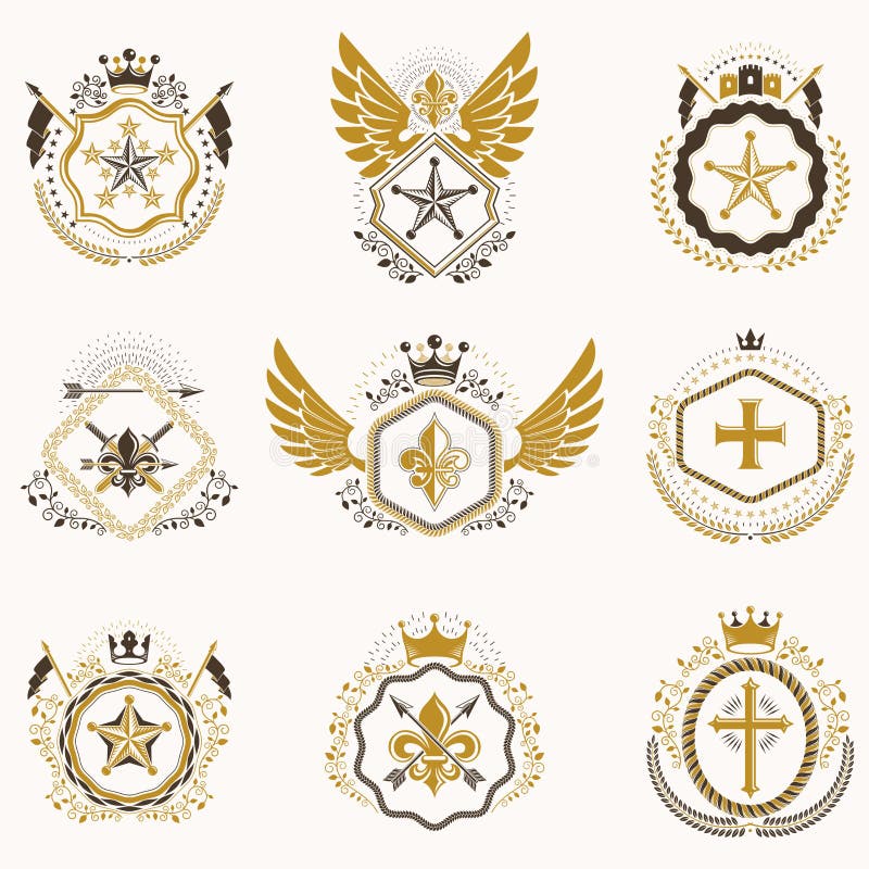 Set of Vector Vintage Emblems Created with Decorative Elements L Stock ...