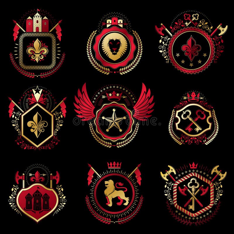 Set of Vector Vintage Emblems Created with Decorative Elements L Stock ...