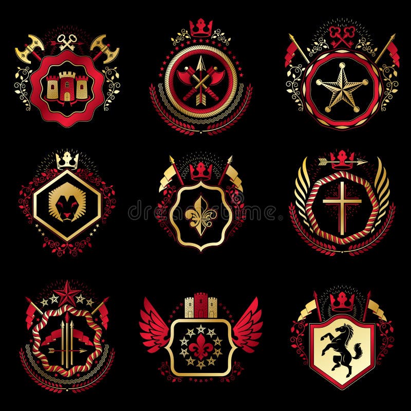 Set of Vector Vintage Emblems Created with Decorative Elements L Stock ...
