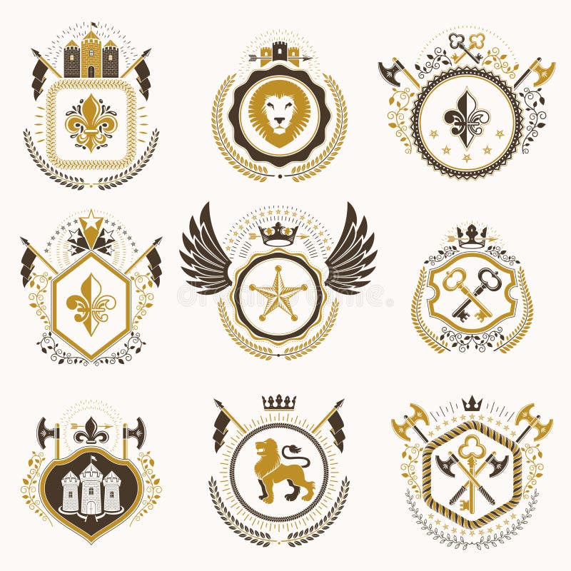 Set of Vector Vintage Emblems Created with Decorative Elements L Stock ...