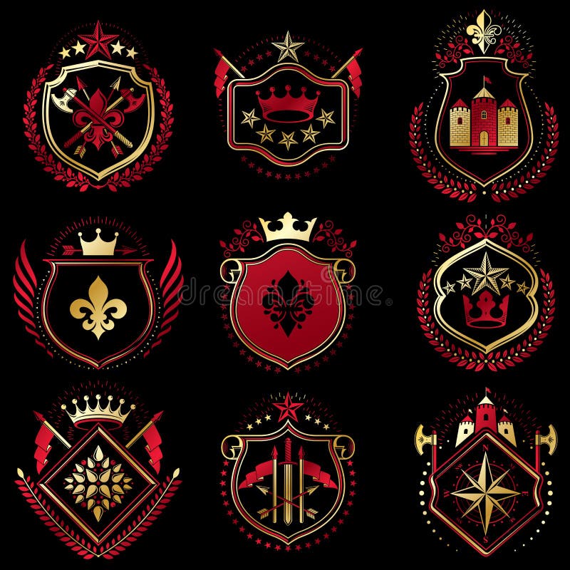 Set of Vector Vintage Emblems Created with Decorative Elements Stock ...