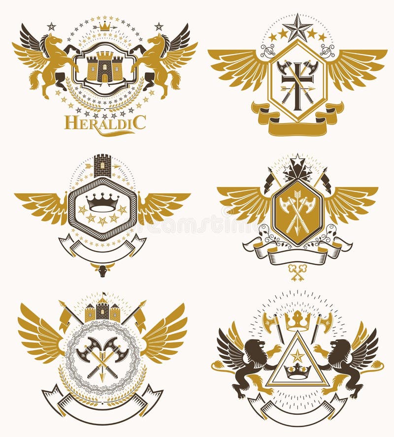 Set of Vector Vintage Emblems Created with Decorative Elements L Stock ...