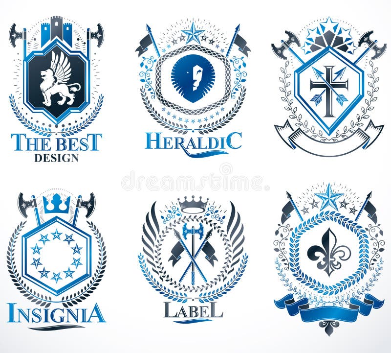 Set of Vector Vintage Emblems Created with Decorative Elements L Stock ...