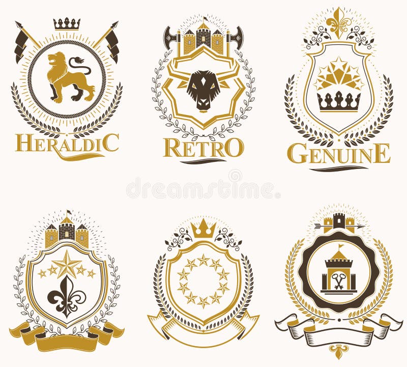 Set of Vector Vintage Emblems Created with Decorative Elements L Stock ...