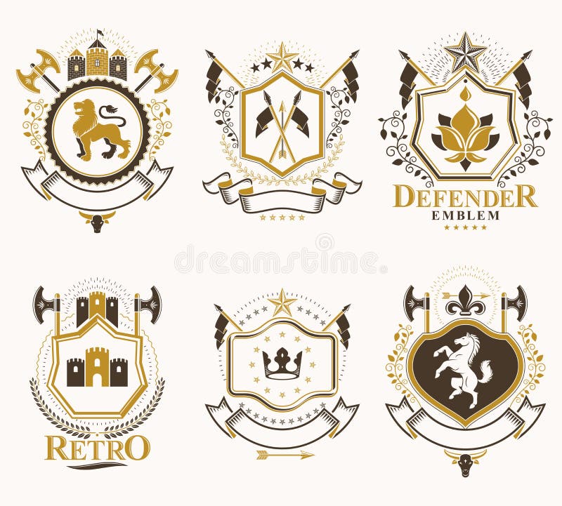 Set of Vector Vintage Emblems Created with Decorative Elements L Stock ...