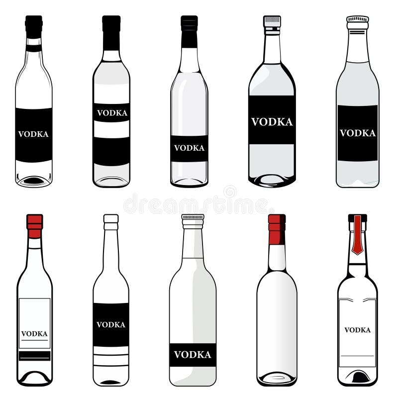 Set of Vector Vodka Bottle Icons Stock Vector - Illustration of bottle ...