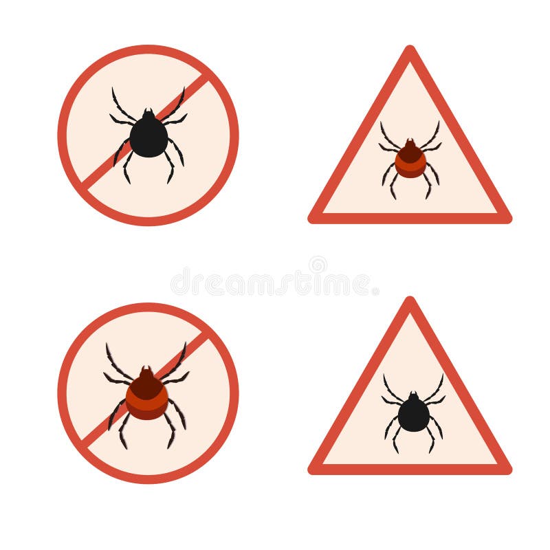A Set of Vector Warning Signs Against Ticks. Vector Graphics. Stock ...