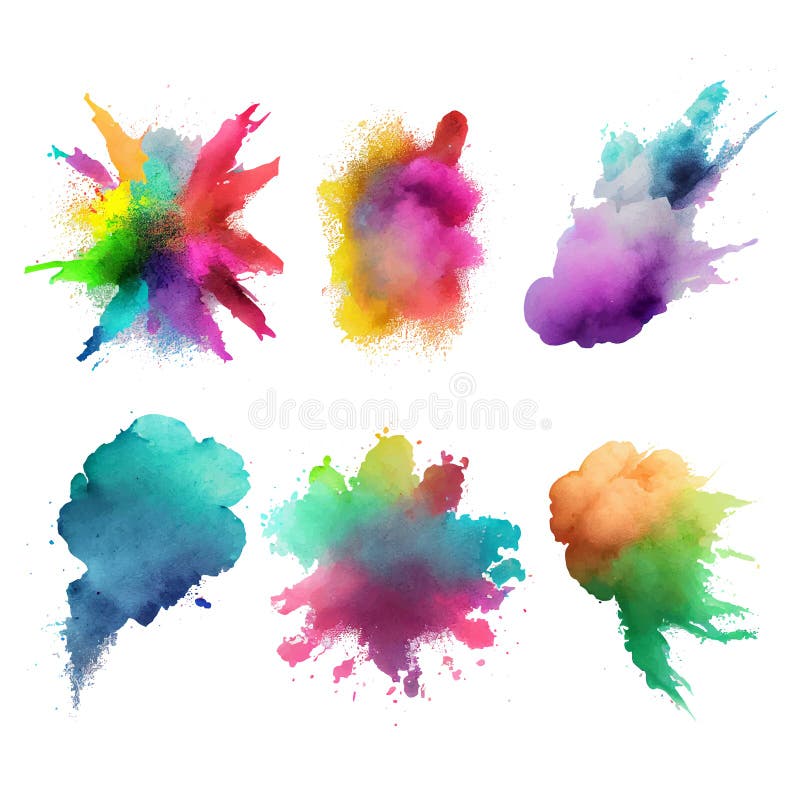 Set Vector Watercolor Illustration of Holi Dust Splash on White Isolate ... Set Vector Watercolor Illustration of Holi Dust Splash on White Isolate ...