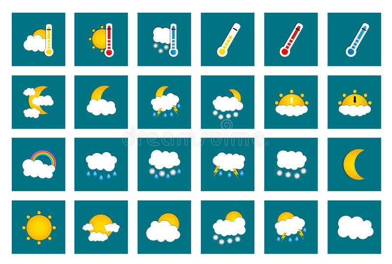 Set of 24 Vector Weather Square Colored Window Style Flat Icons on ...