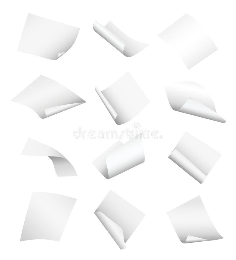 Set of Vector White Empty Papers Flying or Falling in Different ...