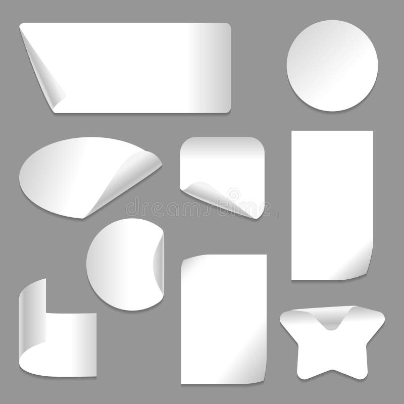 Set of Vector White Paper Stickers of Different Shapes with Curled ...