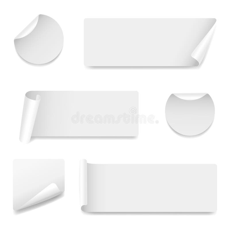Set of Vector White Paper Stickers of Different Shapes with Curled ...
