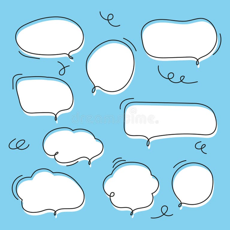 Set of Vector White Speech Bubbles with Outline in Doodle Style on ...