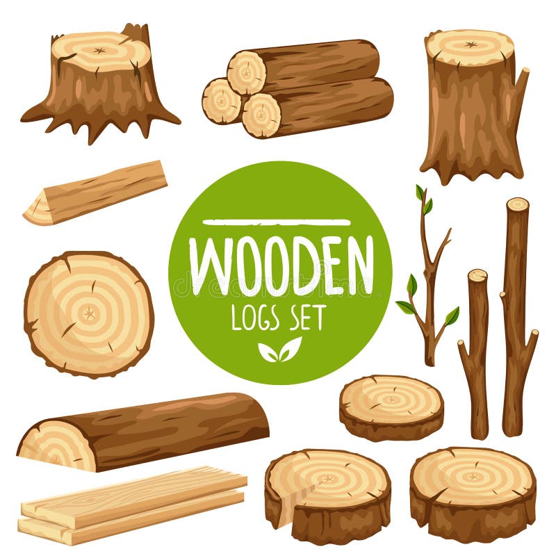 Wood Logs, Trunks and Planks Set Stock Vector - Illustration of ...