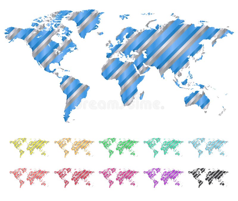 Vector Set of World Map from Diagonal Stripes of Different Colors ...