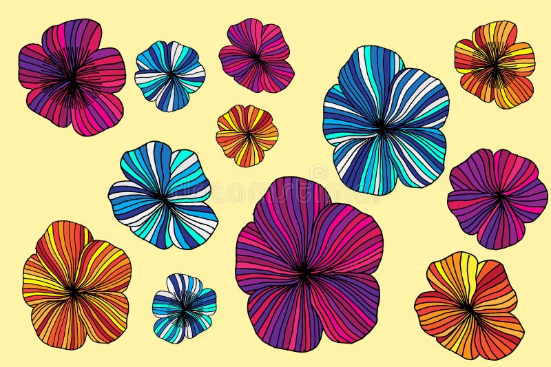 Set of Vectorized Flowers stock illustration. Illustration of hatch ...