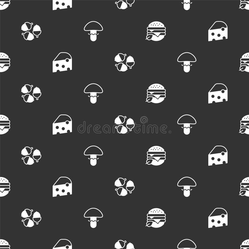 Set Vegan Food Diet, Cheese, Acorn and Mushroom on Seamless Pattern ...