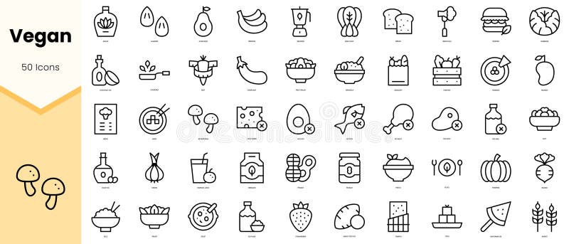 Set of Vegan Icons. Simple Line Art Style Icons Pack Stock Vector - Illustration of organic ...