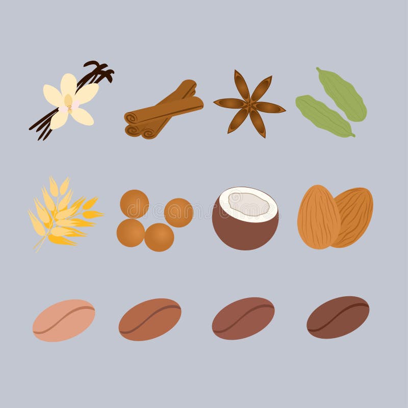 Set of Vegan Milk Coffee Ingredients Stock Vector - Illustration of ...