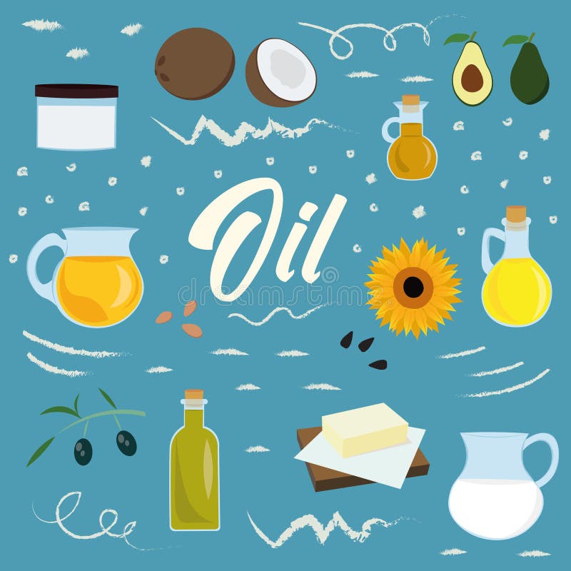 Set of Vegetable Oils in a Flat Design Stock Vector - Illustration of ...