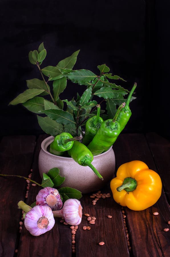 Set Vegetables with Green, Yellow Peppers, Garlic, Cilantro, Dill Stock ...