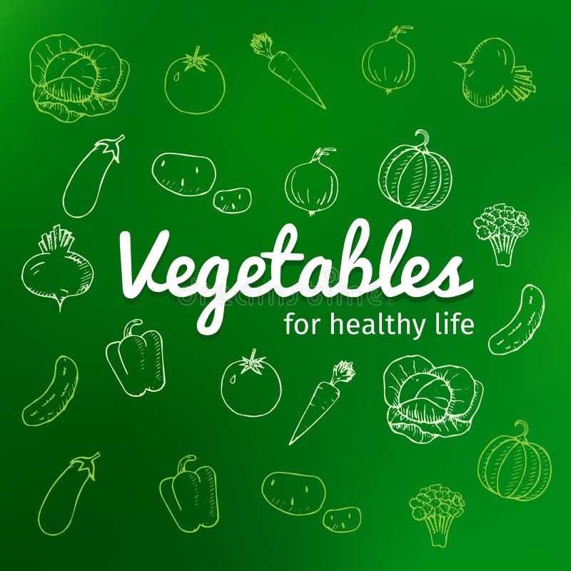 Set of Vegetables Hand Drawn, Text Vegetables for Healthy Life Stock ...