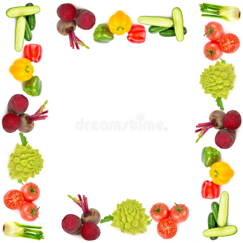 Set of Vegetables Isolated on White. Collage. Original Frame with Free ...
