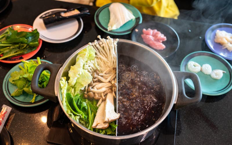Set of Vegetables and Meat Preparing for Eat with Hotpot. Stock Image ...