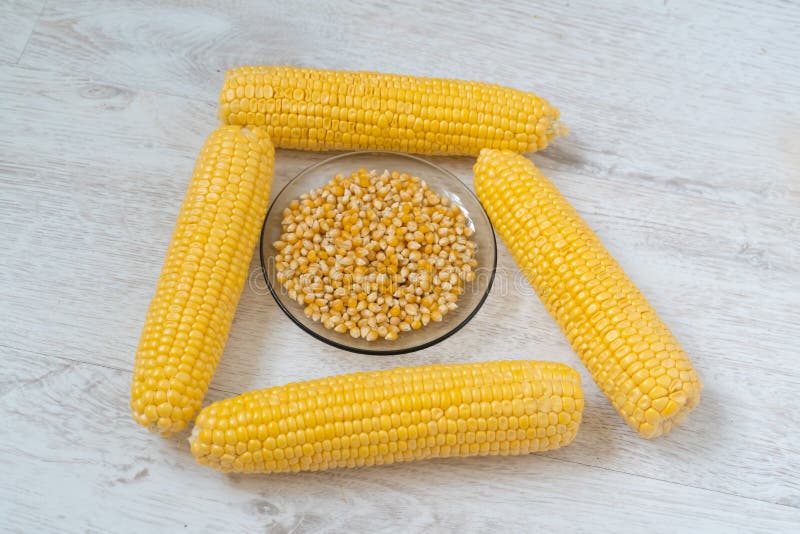 Set of Vegetables a Plate Full of Corn Grains in the Center of the Cob ...