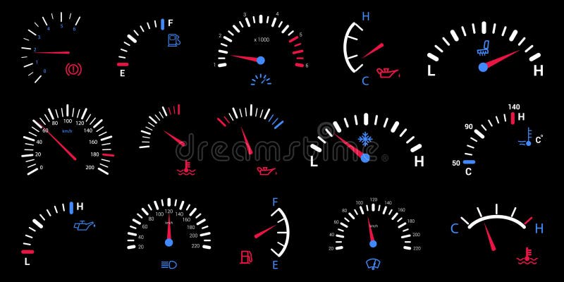 Set of Vehicle Indicator Panel. Speedometer, Fuel Indicator ...
