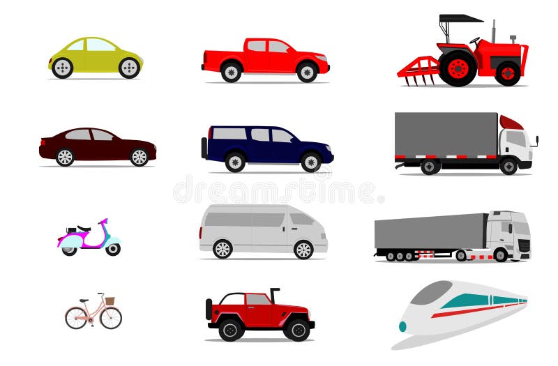 Set Of Vehicles On White Background,isolated Collection Of ...