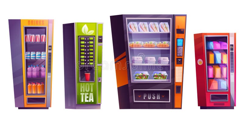 Set of Vending Machine with Snack, Candy and Tea. Stock Vector ...