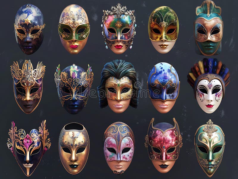 Set of Venetian Opera Carnival Masquerade Masks in High Resolution ...