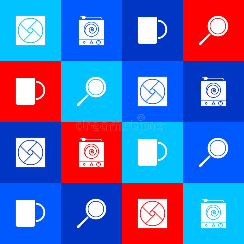 Set Ventilation, Electric Stove, Coffee Cup and Frying Pan Icon. Vector ...