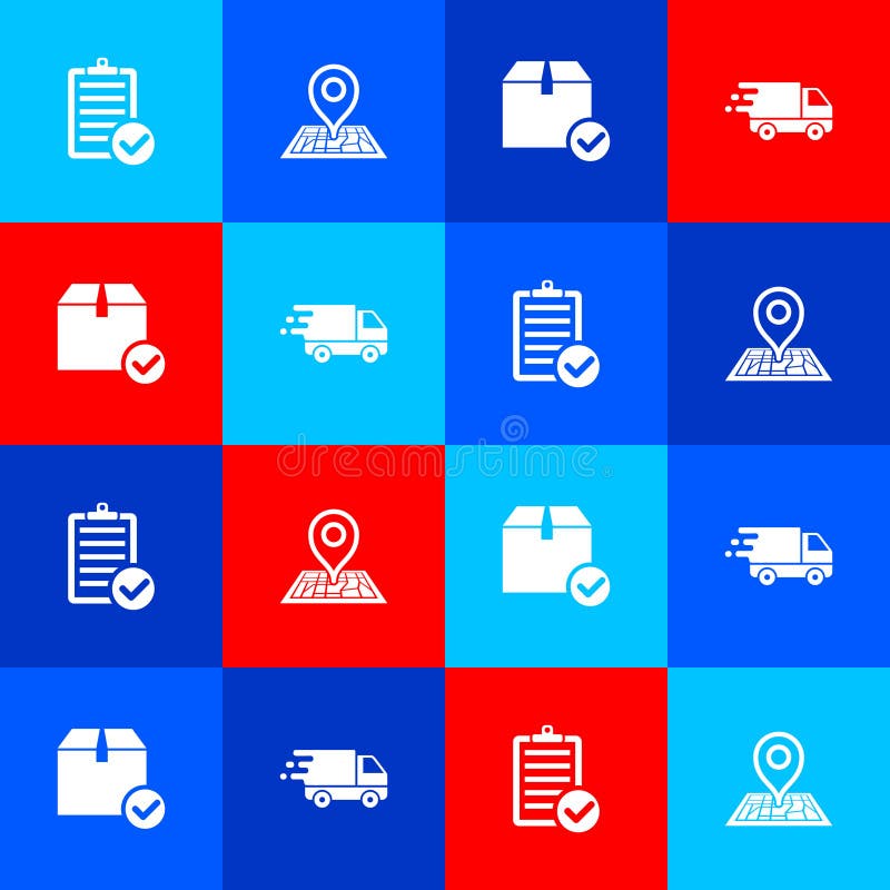 Set Verification of Delivery List, Placeholder Map, Package Box with ...