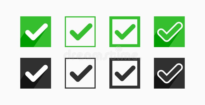 Set of Verified Checkmark Square Box in Green Black Stock Illustration ...