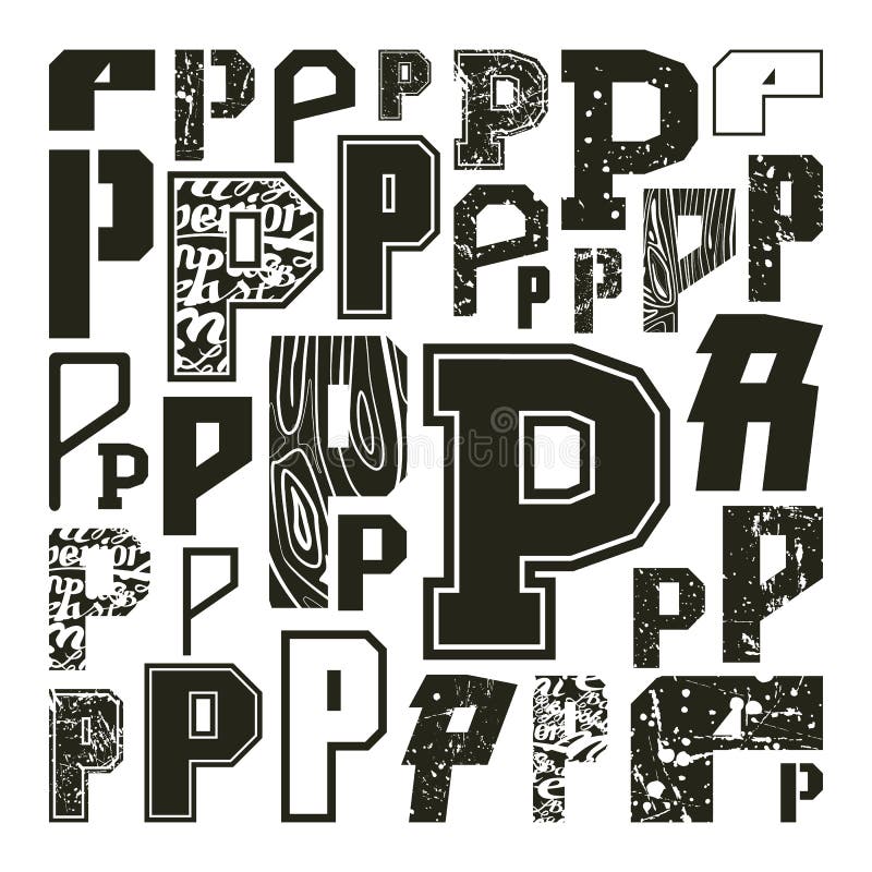 Set versions of letters P stock vector. Illustration of shabby - 48244436