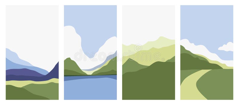 Set of Vertical Backgrounds, Abstract Landscapes. Backgrounds with ...