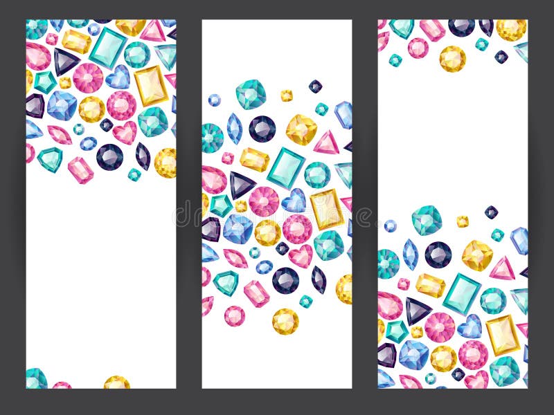 Set of Vertical Banners with Colorful Gemstones. Stock Vector ...