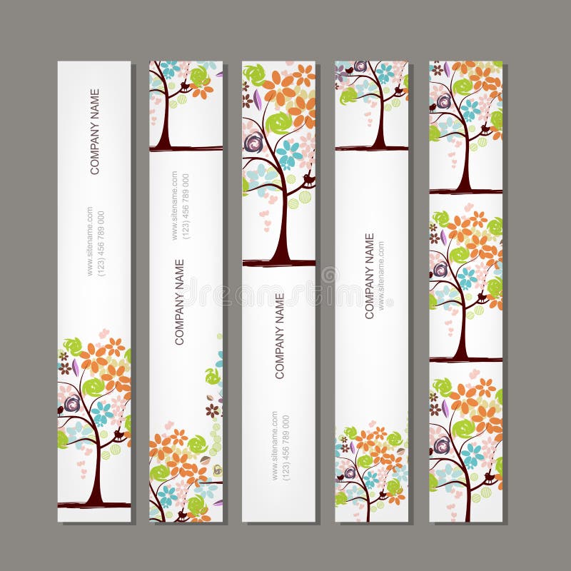 Set of Vertical Banners with Floral Tree Stock Vector - Illustration of ...