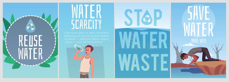 Set of Vertical Banners about Reuse and Save Water Flat Style Stock ...