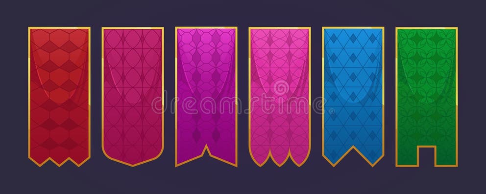 Set of Vertical Flags with Golden Frame. Vector Flag Template with ...