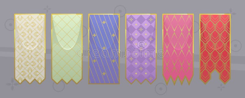 Set of Vertical Flags with Heraldry Elements. Abstract Geometry, Grid ...
