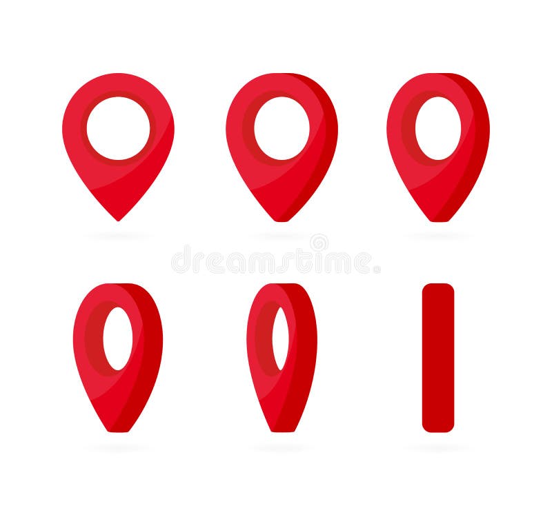 Set of Vertical Rotation Red Location Marks. Map Pointer 3d Pin ...
