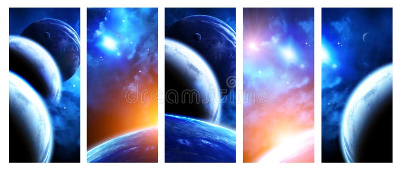 Set of Vertical Space Banners with Planets, Nebula and Stars Stock ...