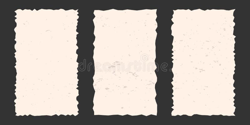 Set of Vertical Vintage Torn Sheets of Aged Paper with Jagged Edges ...