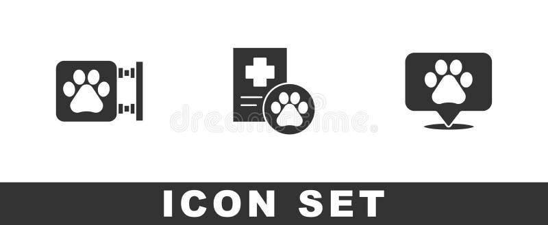 Set Veterinary Clinic, Clinical Record Pet and Location Veterinary Icon ...